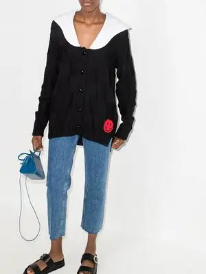 GANNI Smiley Motif Oversized Collar Cardigan