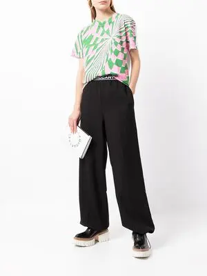 Stella McCartney Logo Waistband Wide-leg Wool Trousers - Black