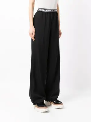 Stella McCartney Logo Waistband Wide-leg Wool Trousers - Black