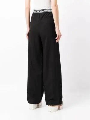 Stella McCartney Logo Waistband Wide-leg Wool Trousers - Black