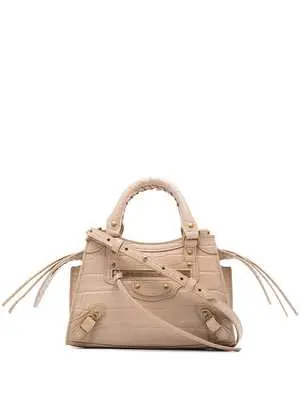 Balenciaga Neo Classic Crocodile-effect Mini Bag - Neutrals