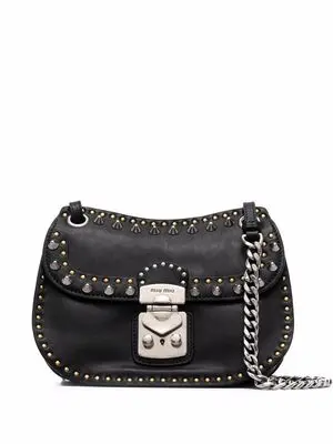 Miu Miu Studded Leather Crossbody Bag - Black | Editorialist