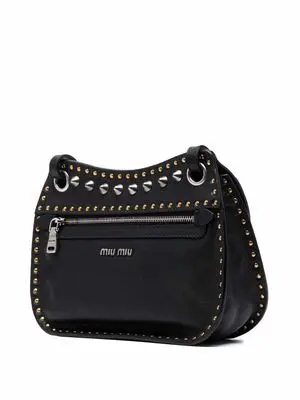Miu Miu Studded Leather Crossbody Bag - Black | Editorialist