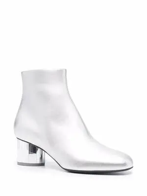 FERRAGAMO Mirrored Heel Leather Ankle Boots - Silver