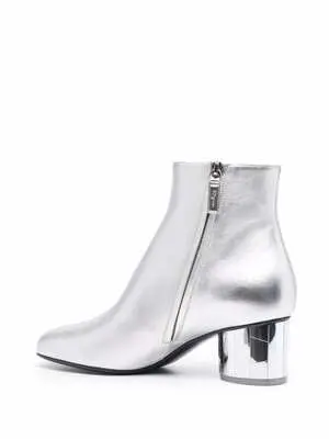 FERRAGAMO Mirrored Heel Leather Ankle Boots - Silver