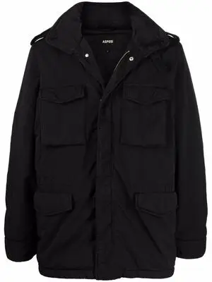 Aspesi Cargo-pocket Hooded Coat - Black