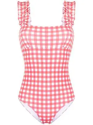 Ephemera Checked Ruffle-trimmed Swimsuit - Pink