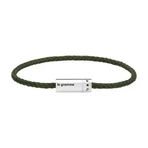Le Gramme Polished Sterling Silver And Polyester Nato Cable Bracelet 7g Green