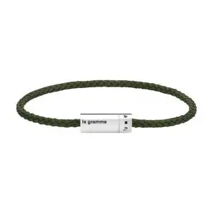 Le Gramme Polished Sterling Silver And Polyester Nato Cable Bracelet 7g Khaki