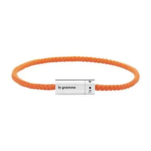 Le Gramme Polished Sterling Silver And Polyester Nato Cable Bracelet 7g Orange_fluo