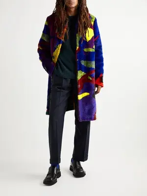 Sacai Kaws Faux Fur-jacquard Coat