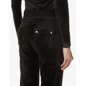 Juicy Couture Logo-embroidered Velour Trousers - Black