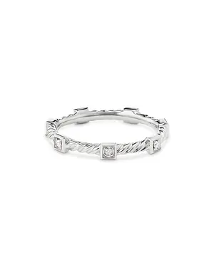 David Yurman 18k Cable Collectibles Diamond Stack Ring - White Gold