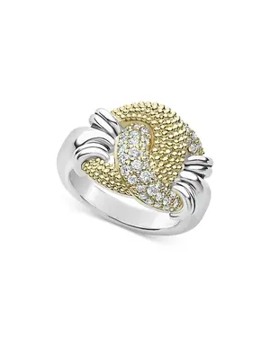 Lagos Sterling Silver & 18k Yellow Gold Diamond Knot Ring - Silver/gold