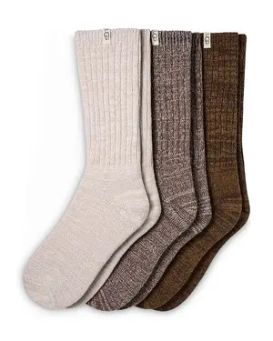 UGG Rib Knit Slouchy Crew Socks Pack Of 3 - Brown
