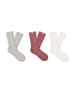 UGG Ugg Rib Knit Slouchy Crew Socks - Pack Of 3 Desert Coral/ivory/space
