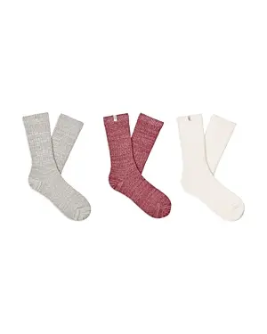 UGG Ugg Rib Knit Slouchy Crew Socks - Pack Of 3 Nightfall/sangria Red/white