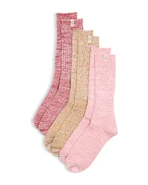 UGG Ugg Rib Knit Slouchy Crew Socks - Pack Of 3 Pink Cedar/chestnut/rubious