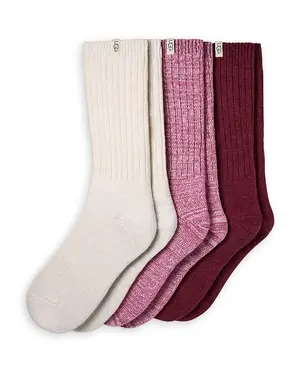 UGG Rib Knit Slouchy Crew Socks Pack Of 3 - Strawberry