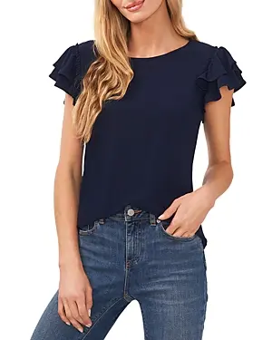 CECE DUPRAZ Ruffled Sleeve Top Navy