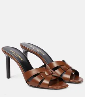 Saint Laurent Tribute 85 Leather Sandals - Brown