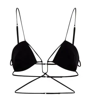 NENSI DOJAKA Tie-trimmed Gabardine Bra - Black