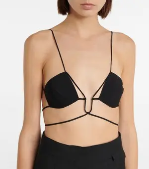 NENSI DOJAKA Tie-trimmed Gabardine Bra - Black