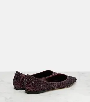 JIMMY CHOO Love Glitter Ballet Flats Pointed Toe Flat - Burgundy