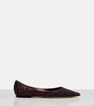 JIMMY CHOO Love Glitter Ballet Flats Pointed Toe Flat - Burgundy