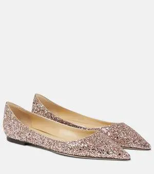 JIMMY CHOO Love Glitter Ballet Flats Pointed Toe Flat - Pink