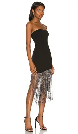 Superdown Strapless Dress With Asymmetrical Fringe Hem