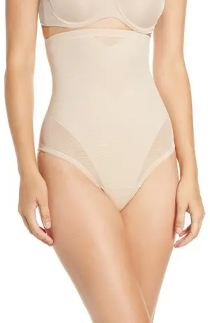 TC Shapewear Sheer Inset High Waist Shaper Thong - Nude