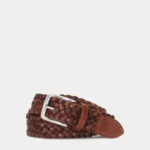 Ralph Lauren Braided Leather Belt - Saddle/dark Brown