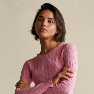 Ralph Lauren Iconic Cable-Knit Cashmere Sweater Harbor Pink
