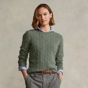 Ralph Lauren Iconic Cable-Knit Cashmere Sweater Lovette Heather