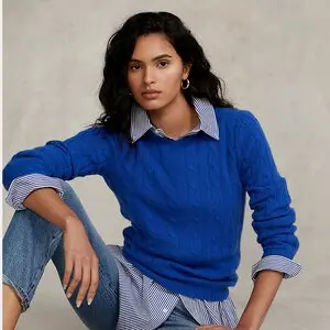 Ralph Lauren Iconic Cable-Knit Cashmere Sweater Sapphire Star