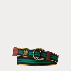Ralph Lauren Leather-Trim Striped Belt Kelly Green/refined Navy