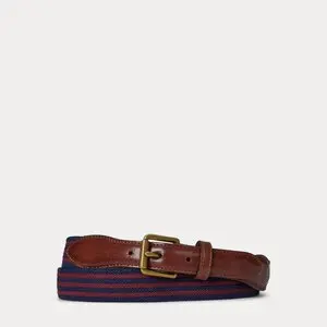 Ralph Lauren Leather-trim Striped Belt - Navy/wine/brown