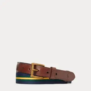 Ralph Lauren Leather-Trim Striped Belt Navy/yellow/green