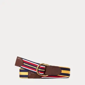Ralph Lauren Leather-Trim Striped Belt Yellow Gold/refined Navy