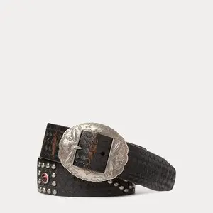 Ralph Lauren Studded Leather Belt - Black Over Brown