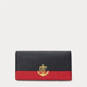 Ralph Lauren Crosshatch Leather Slim Wallet Black/festive Red/gold