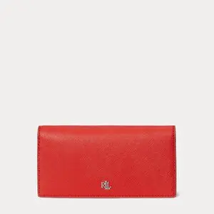 Ralph Lauren Crosshatch Leather Slim Wallet Bright Vermillion