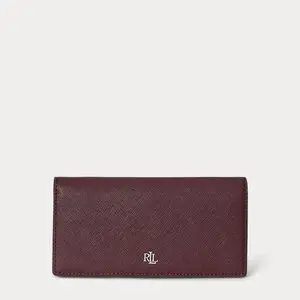 Ralph Lauren Crosshatch Leather Slim Wallet Dark Garnet