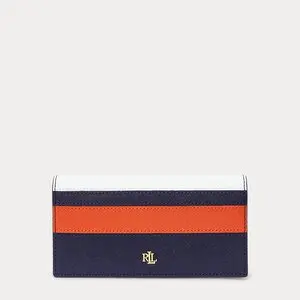 Ralph Lauren Crosshatch Leather Slim Wallet Refined Navy/orange Lily