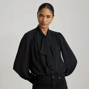 Ralph Lauren Georgette Tie-neck Blouse - Black