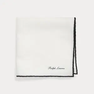 Ralph Lauren Tipped Linen Pocket Square - White/black