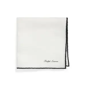 Ralph Lauren Tipped Linen Pocket Square - White/black