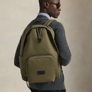 Ralph Lauren Leather-Trim Canvas Backpack Defender Green/dark Brown