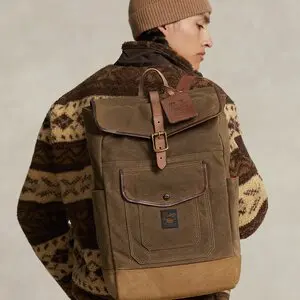 Ralph Lauren Leather-Trim Canvas Backpack Olive